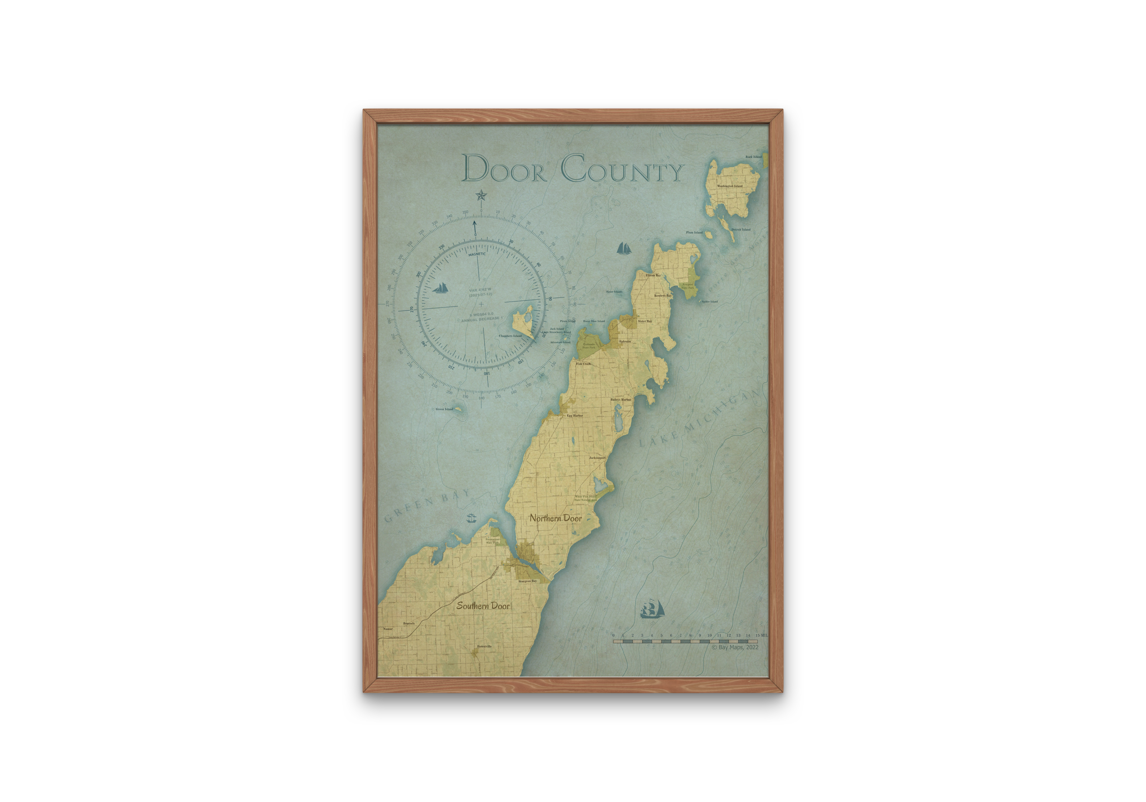 Door County Wisconsin Map - Maps made in the USA by Bap Maps, LLC – Bay ...
